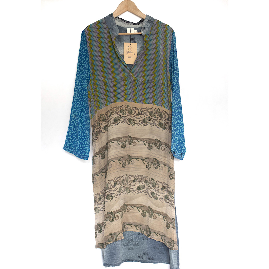 Cofur Sari Silk Shirt Dress – Blue – Raine Design